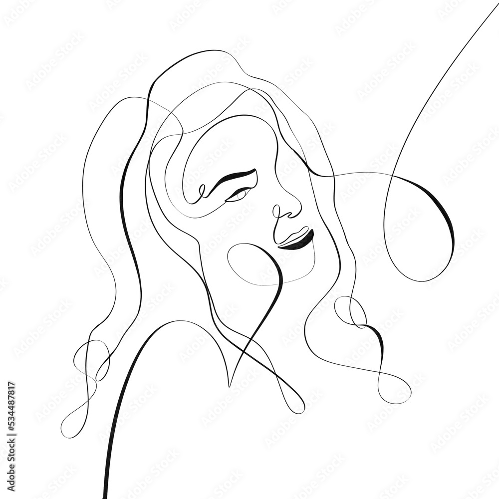 Continuous One Line Abstract Illustration. Side view of a woman one ...