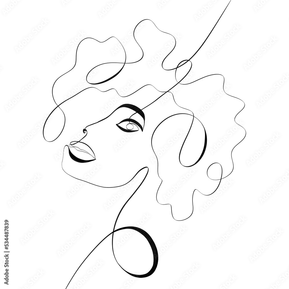 Continuous One Line Abstract Illustration. Side view of a woman one ...