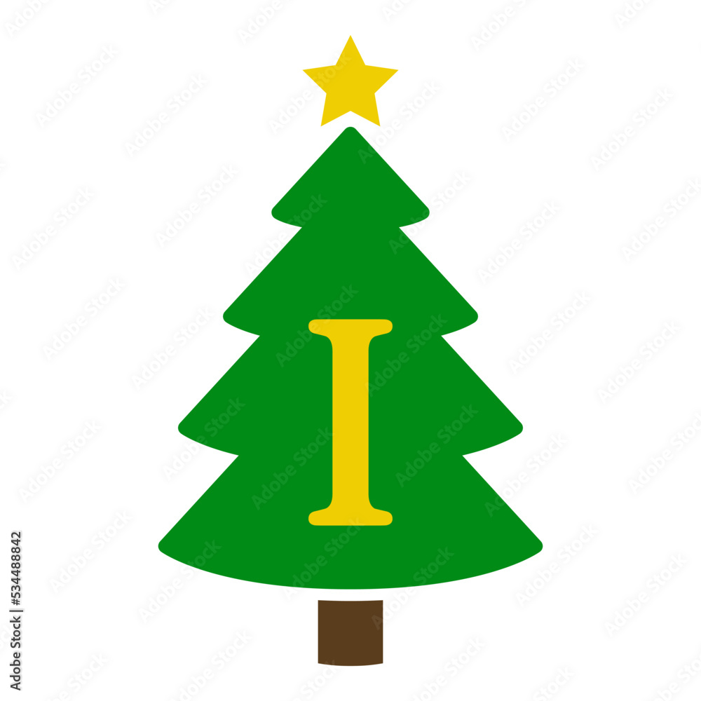 Logo con letra inicial I en silueta de árbol de navidad abstracto con ...