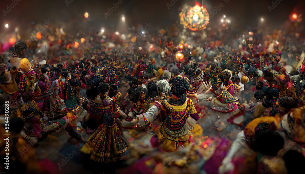 AI generated of a garba dance in progress as part celebrations of Hindu ...