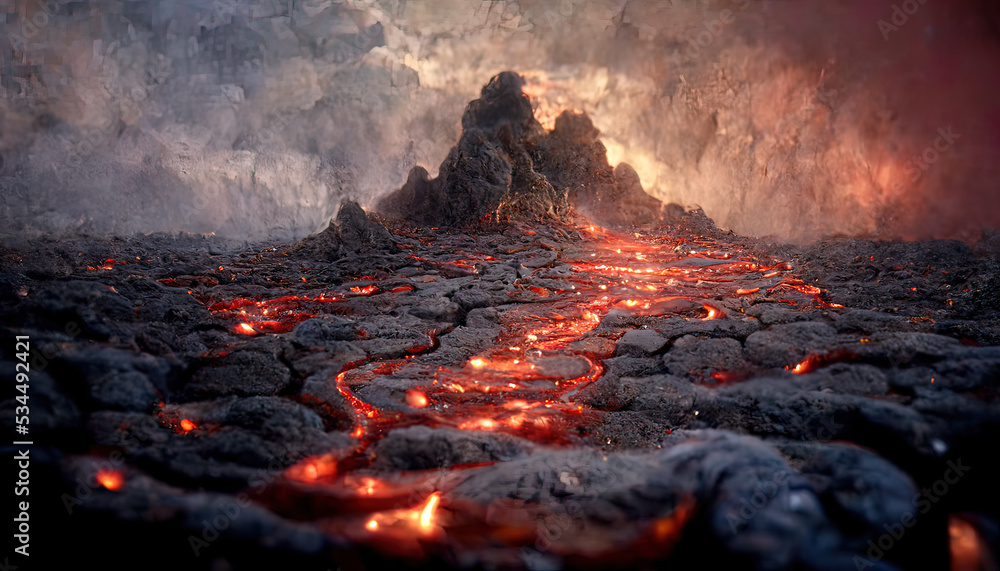 Lava was in the cracks of the earth to view the texture of the glow of ...