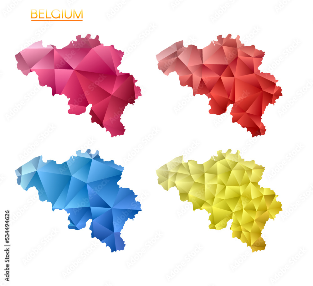 Set of vector polygonal maps of Belgium. Bright gradient map of country ...