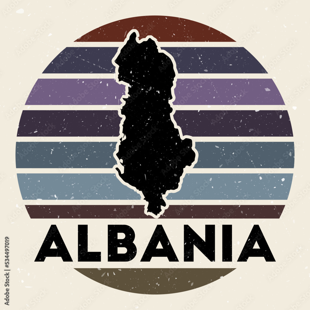 Albania logo. Sign with the map of country and colored stripes, vector ...
