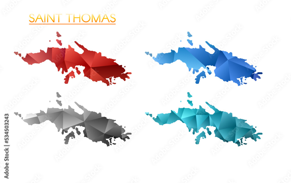 Set of vector polygonal maps of Saint Thomas. Bright gradient map of ...