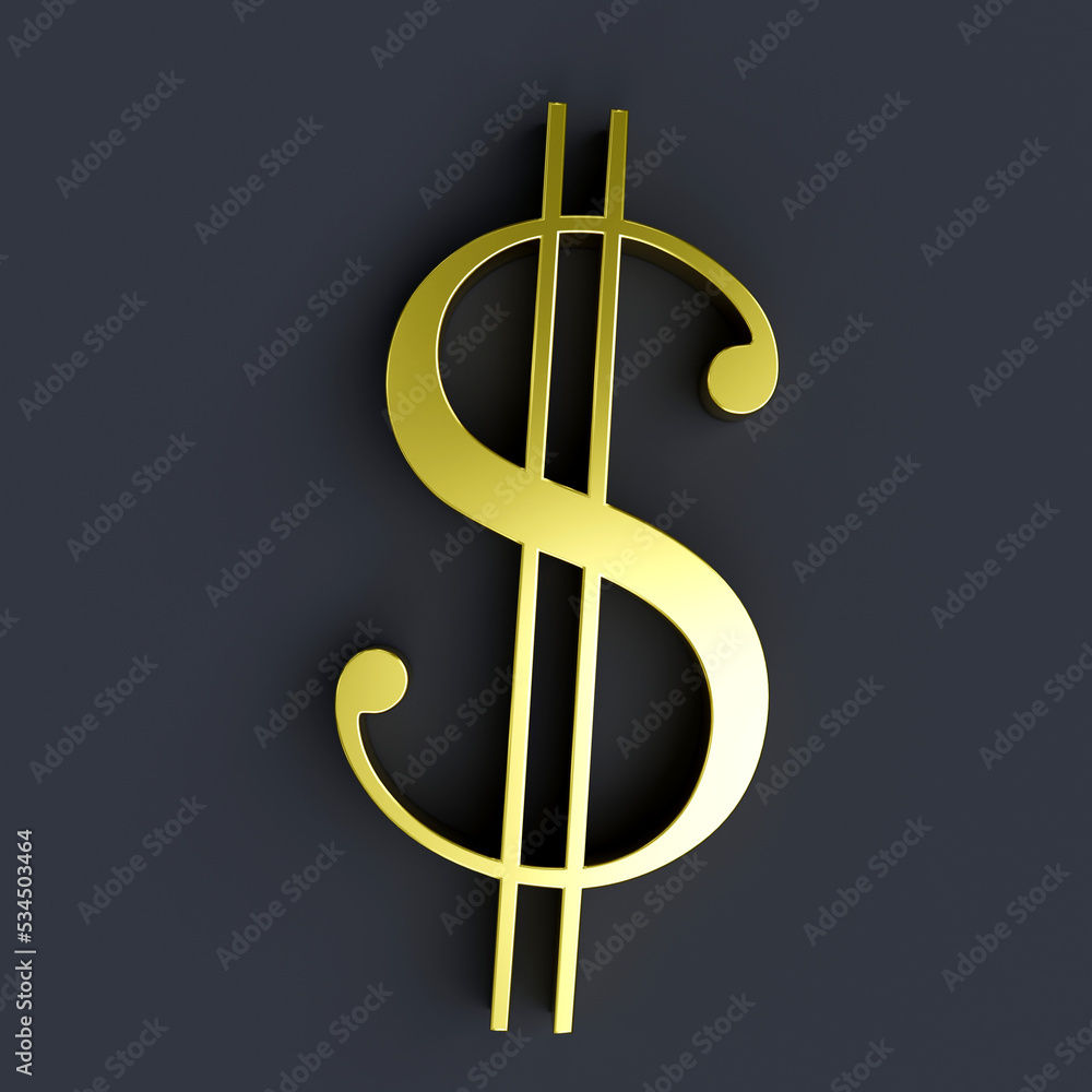 Dollar sign illustration isolated on dark background, gold texture ...