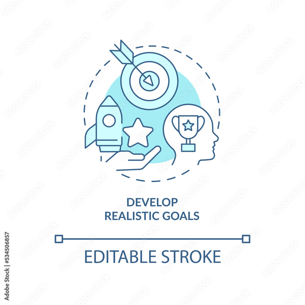 Realistic goals setting blue concept icon. Meaningful achieves. Clear ...