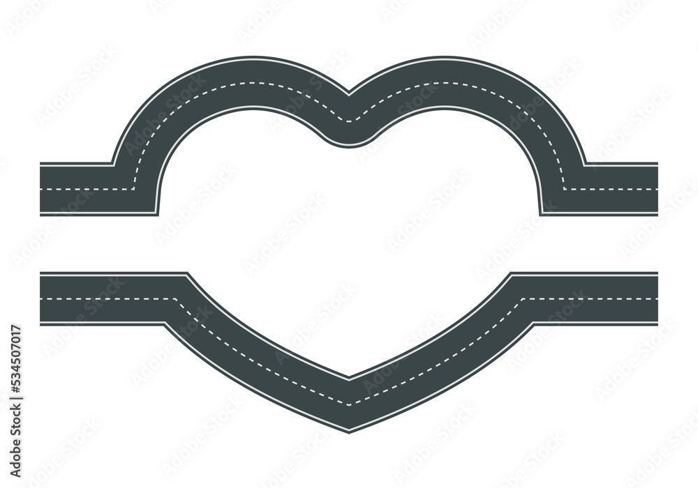 Vector illustration of heart shaped road with white markings isolated ...