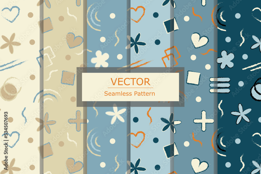 Geometric shapes swatches set seamless repeat background color ...