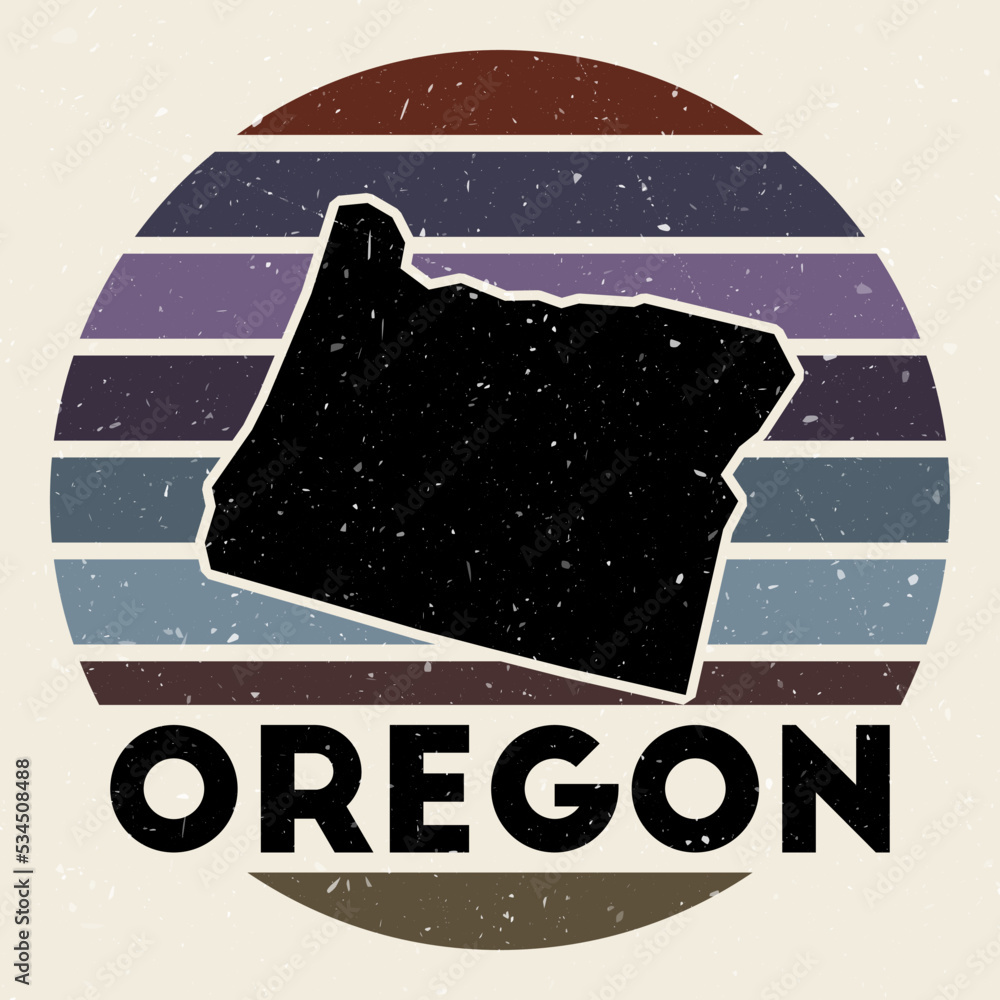 Vetor de Oregon logo. Sign with the map of us state and colored stripes ...