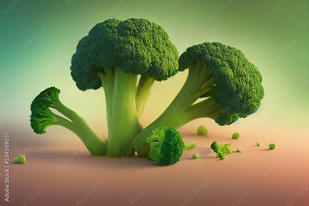 Stockillustratie Stems of broccoli on a pastel gradient background ...
