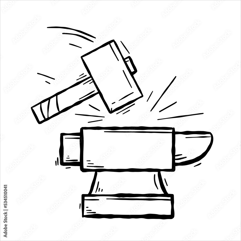 Blacksmith anvil and hammer. Symbol of work in forge. Forging and ...