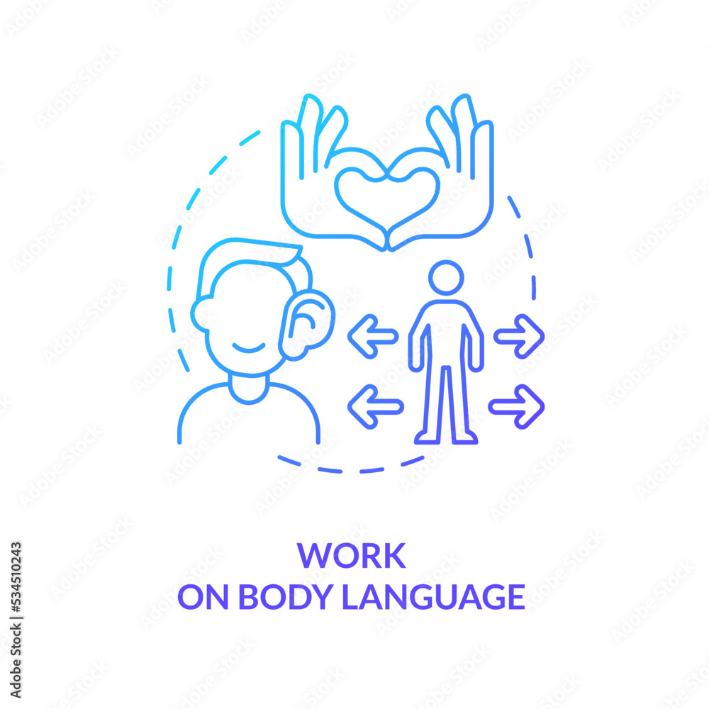 Work on body language blue gradient concept icon. Nonverbal expression ...