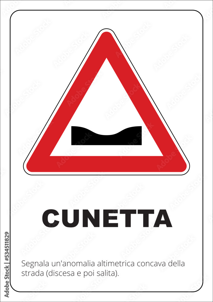 Attenzione CUNETTA, segnale stradale, strada, vicoli, città, metropoli ...