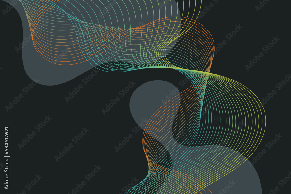 Abstract curved grid wave with flat wavy splash spots on black ...