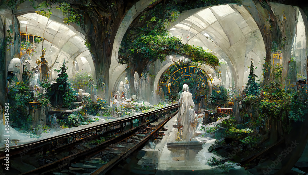 AI generated image of a fantasy train station built as per ancient ...