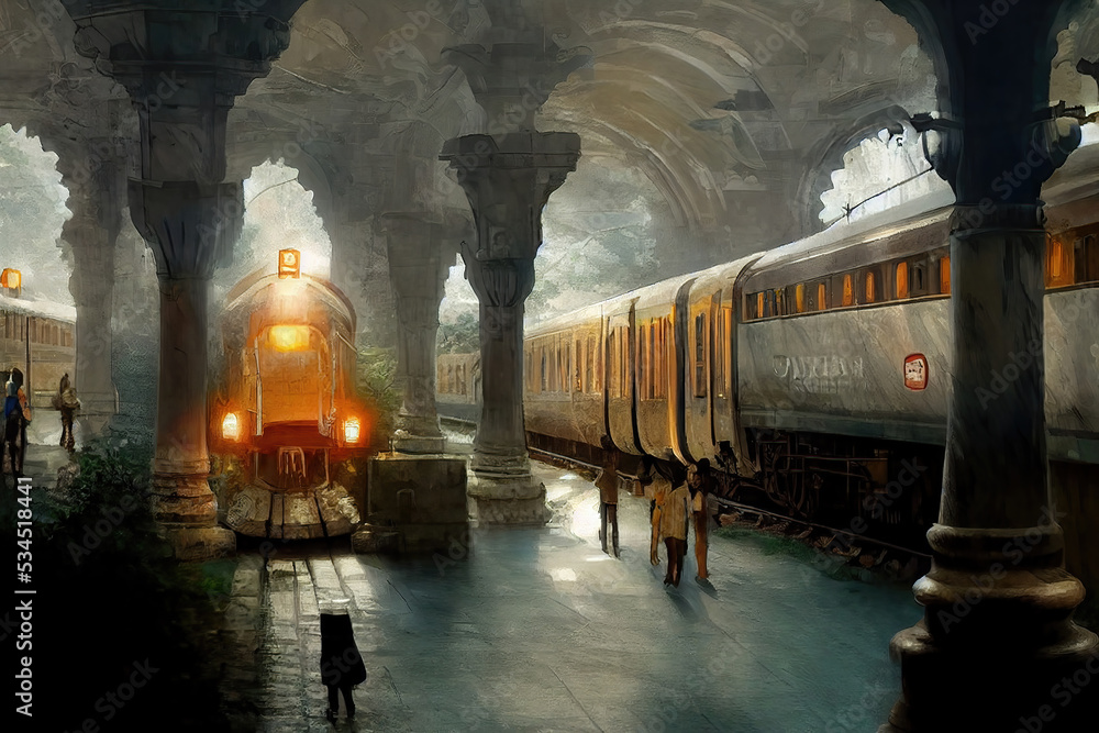 AI generated image of a fantasy train station built as per ancient ...