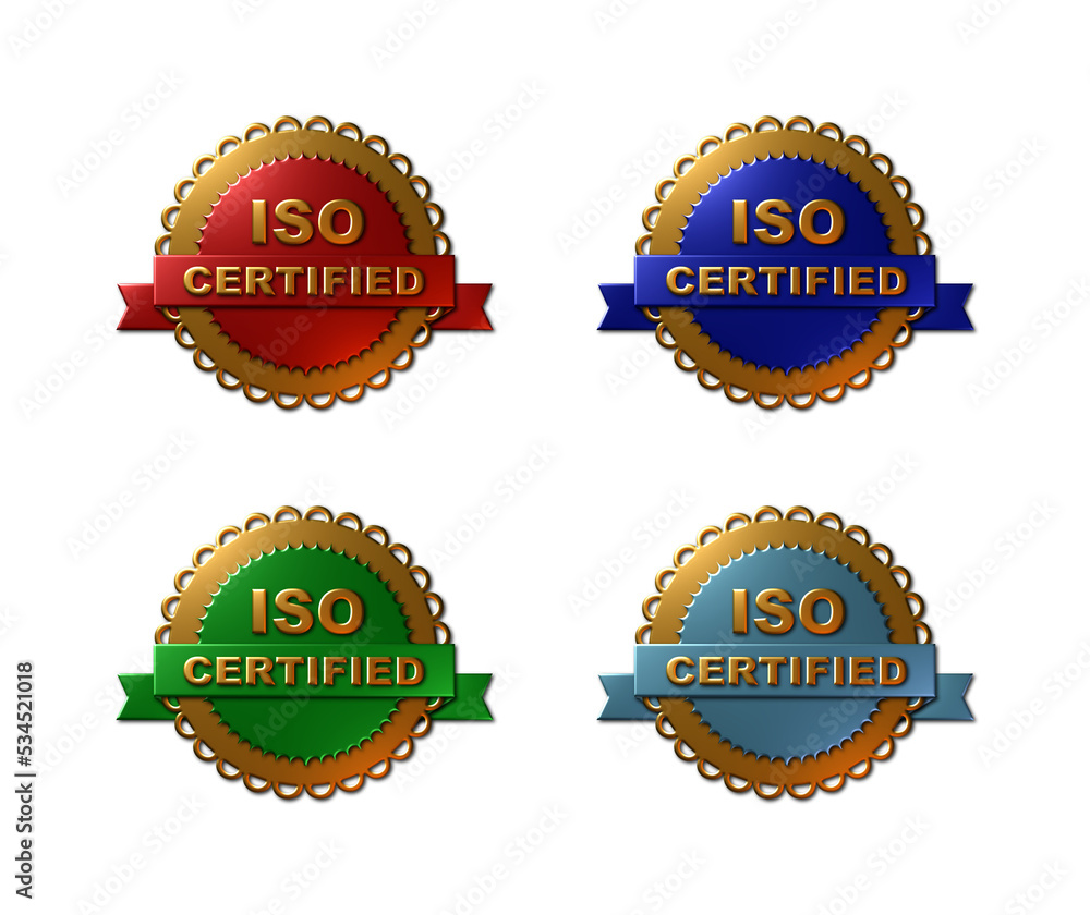 A set of 4 - 3D rendered Illustrations of ISO Certified seals in ...