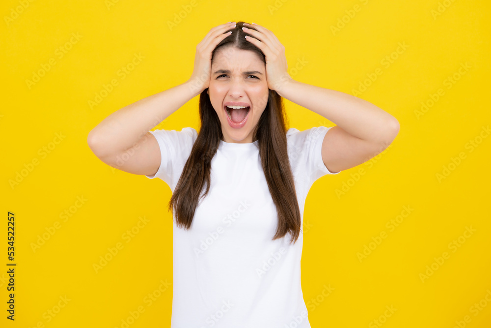 Screaming hate rage woman face. Emotional angry woman screaming on ...