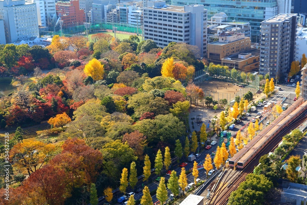 Tokyo, Japan autumn view with Koishikawa Korakuen Gardens. Stock Photo ...