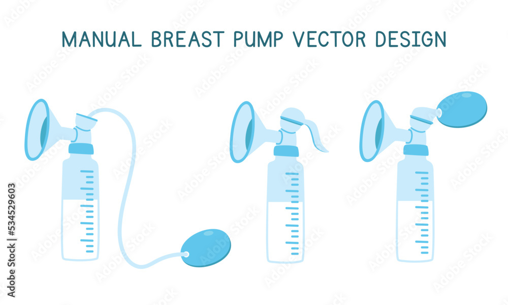 Vector set of breast pump clipart. Simple cute manual breast pump with ...