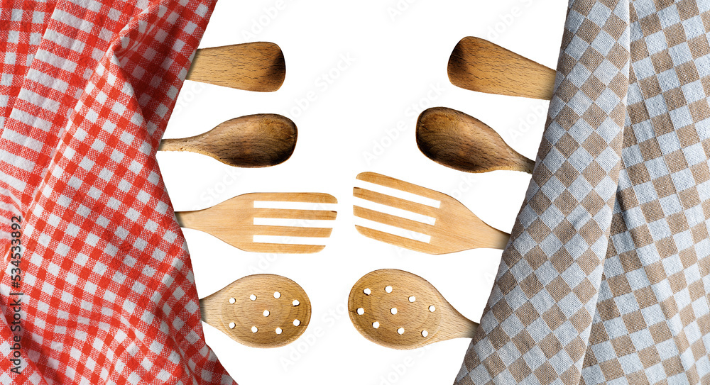 Two checkered tablecloths (one red and white, the other brown and white ...