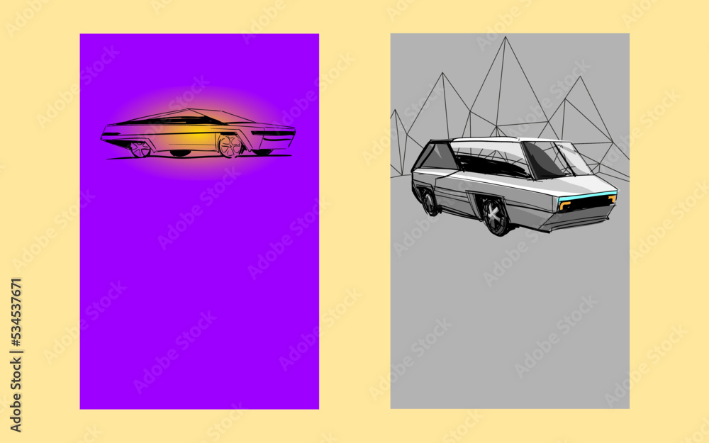 Car of the future. Stylish modern flyer. Poster sketch hand drawn art ...