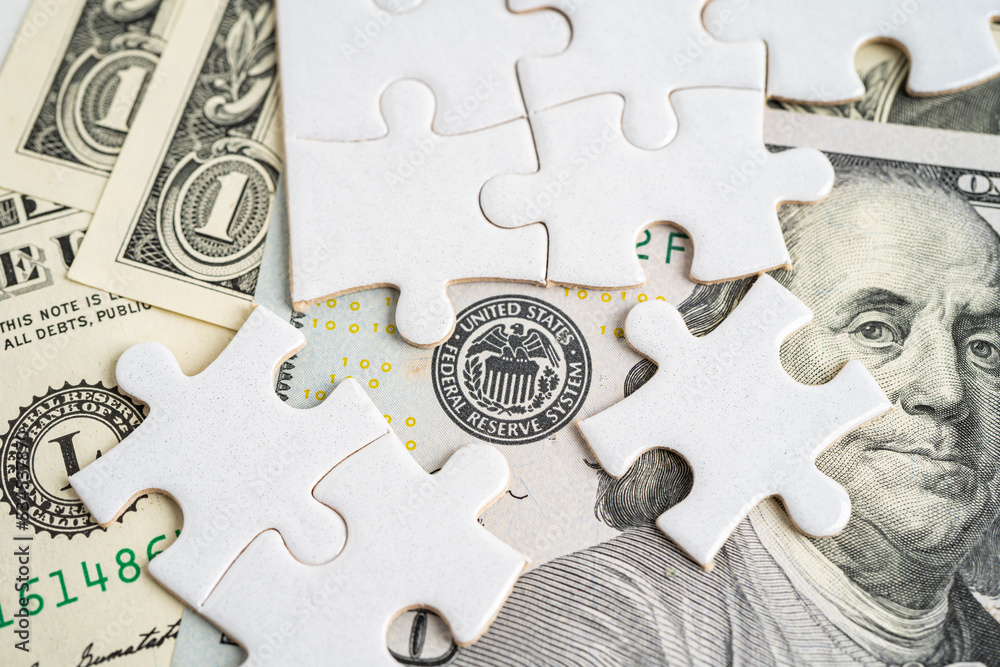 FED The Federal Reserve System with jigsaw puzzle paper, the central ...