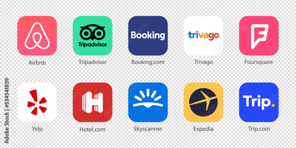 Bookings App logo vector set : Tripadvisor, Booking.com, Airbnb ...