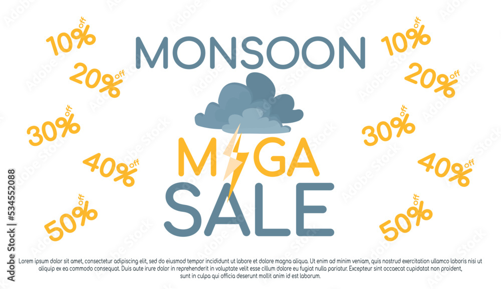 Vecteur Stock Monsoon mega sale background vector illustration. Text ...