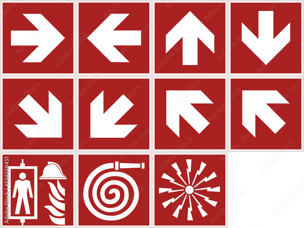 Set of 17-27 Iso 7010 F fire protection signs and pictograms Stock ...