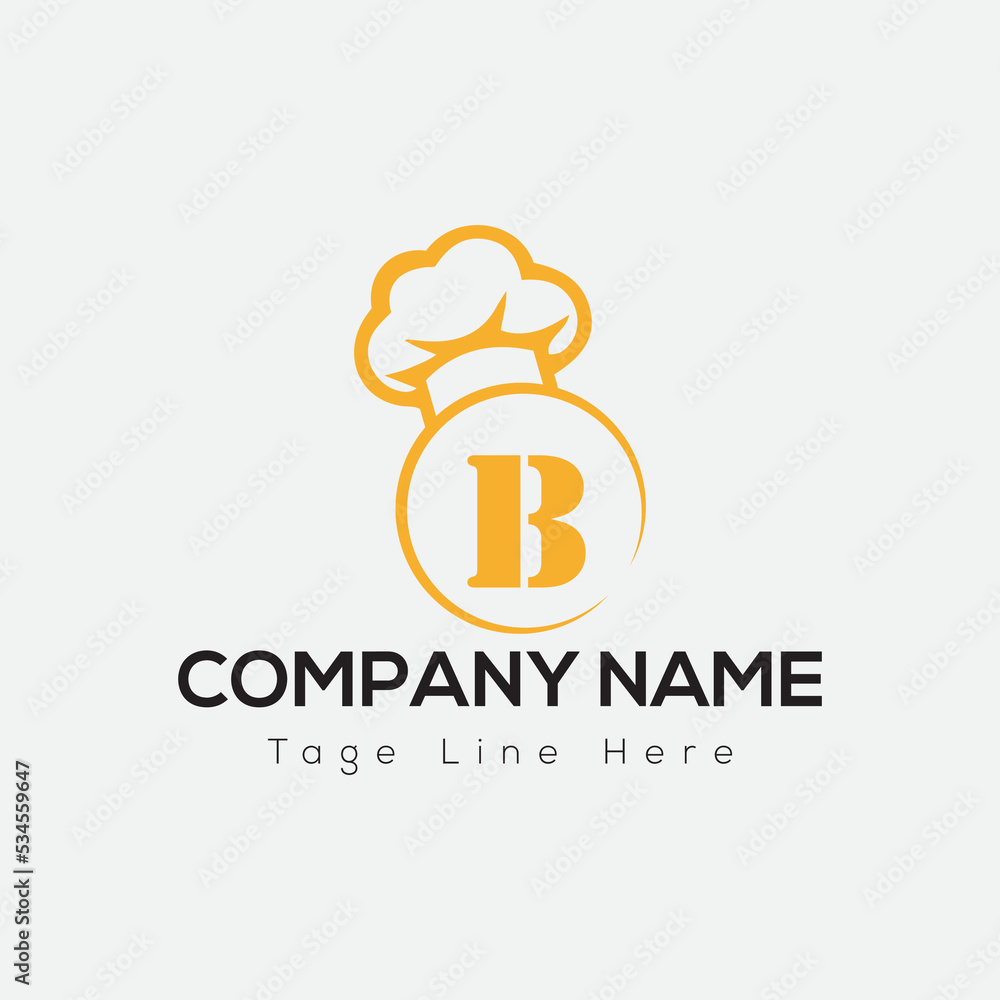 Chef Logo On Letter B Template. Restaurant On B Letter, Initial Food ...