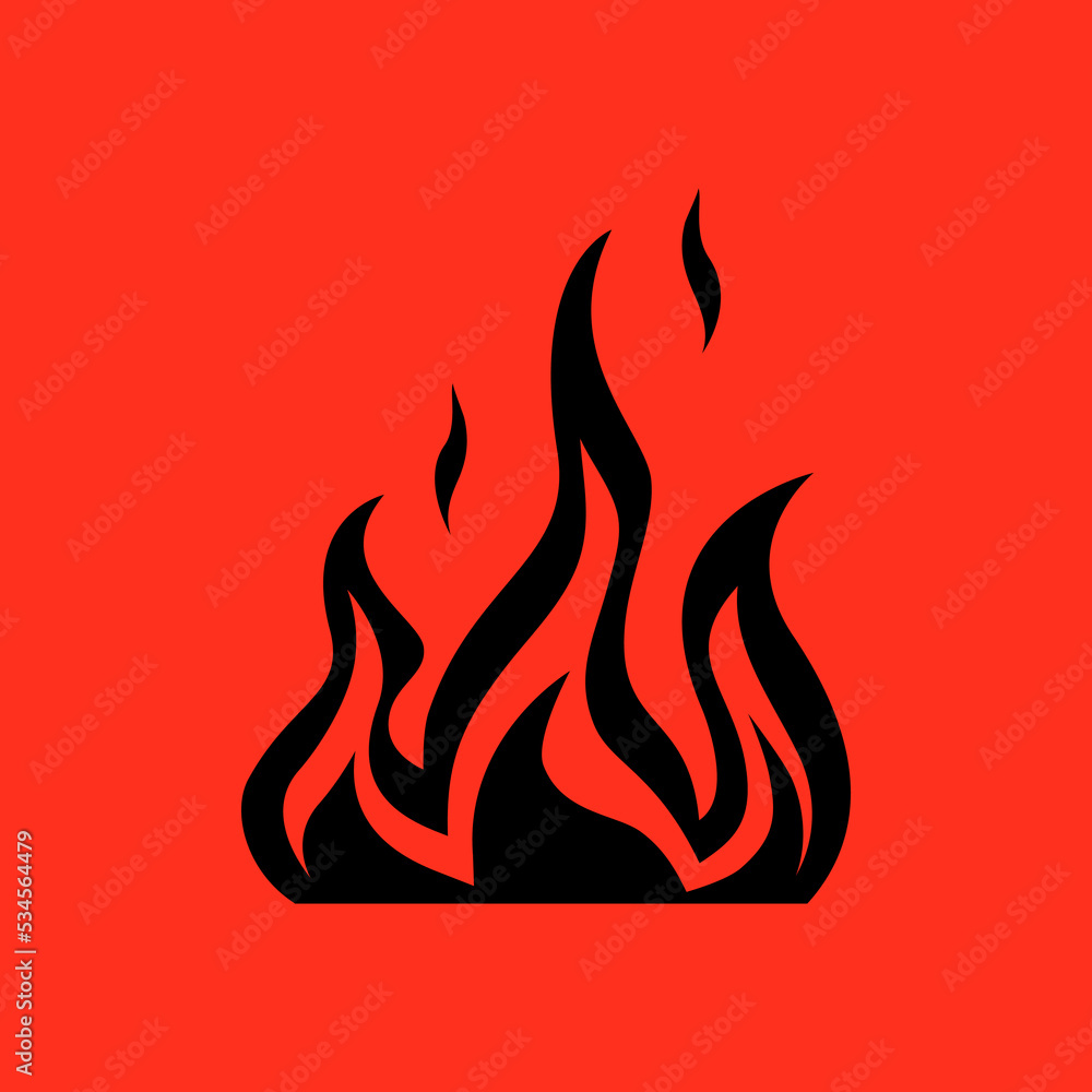 Black tongues of fire on red surface. Brightly blazing outline of ...