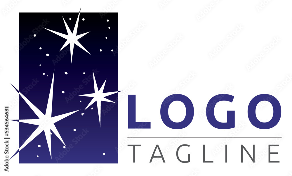 Logo with three white stars on dark gradient night sky starry ...