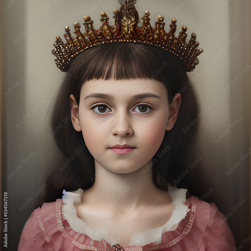 Fairytale princess with a crown on her head, looking down. Fantasy art ...