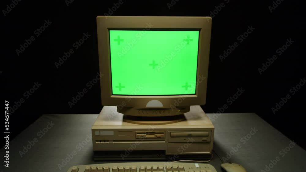 Retro pc with chroma key green screen, Old computer studio close-up ...
