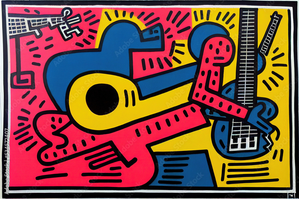 keith haring type artwork illustration colourfull patterns black and ...