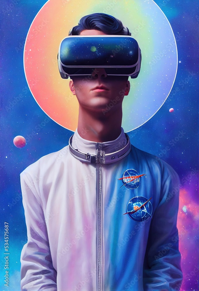 Portrait of a astronaut wearing a cyberpunk headset, virtual glasses ...