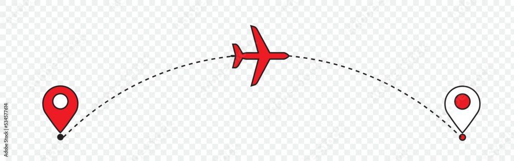 Airplane line path. Air plane flight route with start point and dash ... Airplane line path. Air plane flight route with start point and dash ...