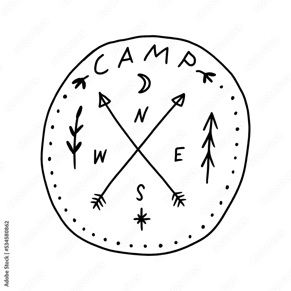 Camp travel compass logo aesthetic decor elements. Vector and jpg ...