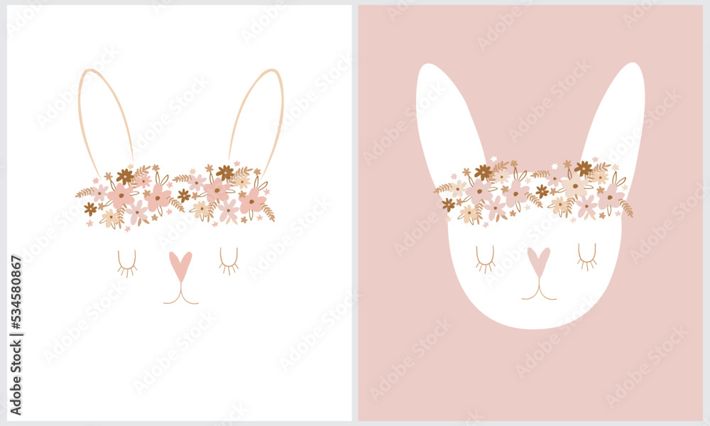 Lovely Vector Illustration with Cute Bunny in a Floral Wreath. Cute ...