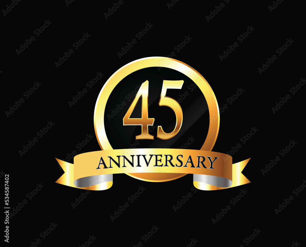45 Year Anniversary celebration Vector Design with ring and ribbon ...