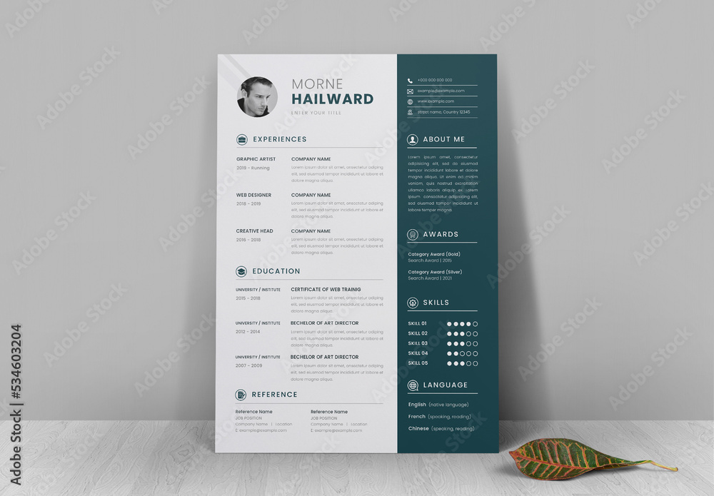 Clean Resume Layouts with Black & White Minimal Accents Stock Template ...