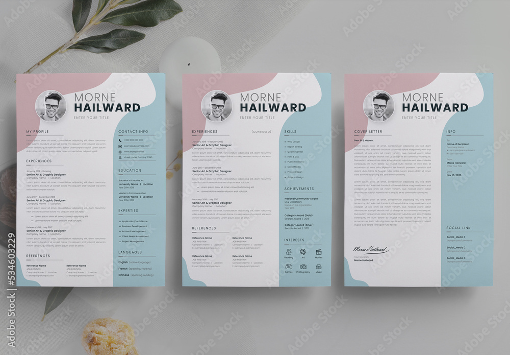 Creative Resume Set with Cover Letter Layouts Multicolored Accents ...