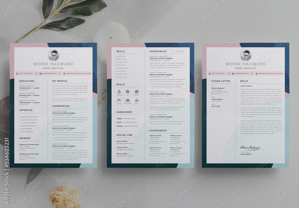 Modern CV Layouts with Cover Letter Premium Accents Stock Template ...