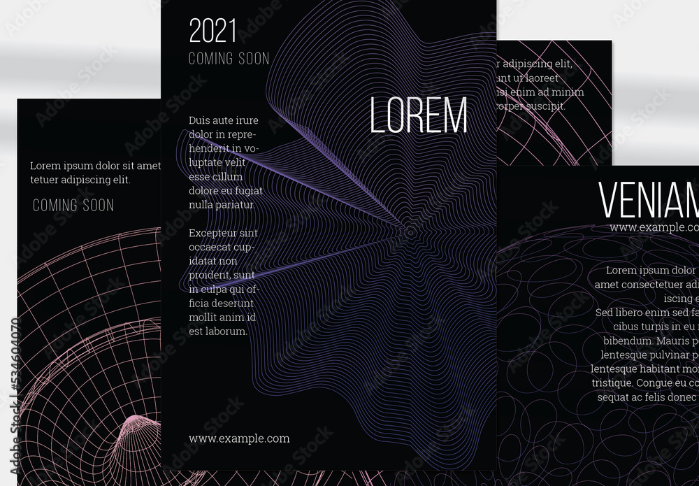 Flyer Layouts with Geometric Wireframe Shapes on Black Stock Template ...