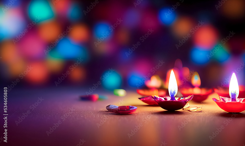 Happy Diwali - Lit diya lamp on street at night. Happy Diwali festival ...