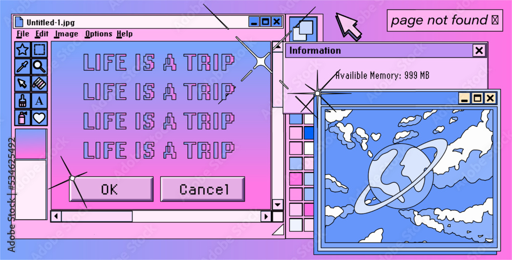 Set of retro user interface elements for UX and UI design. Vaporwave ...