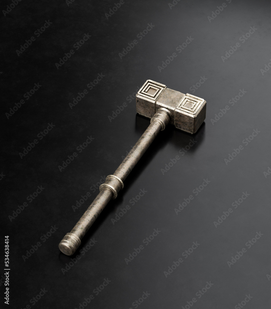 Fantasy game hatchet on the dark floor, Medieval metallic knight hammer ...
