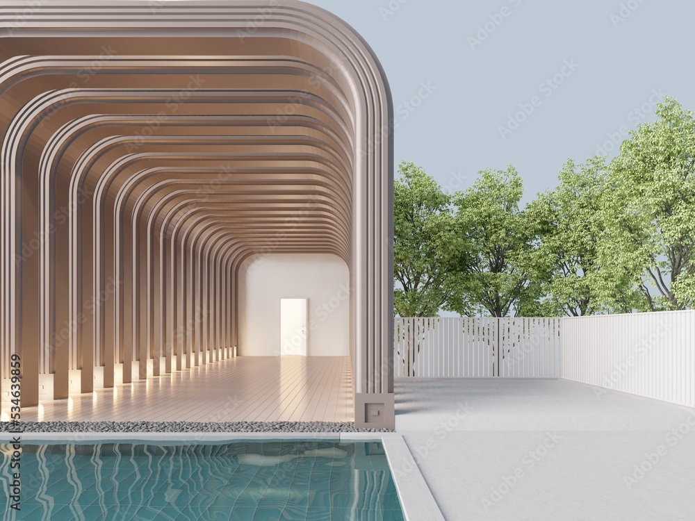 Classic luxury outdoor pool entrance arch. There is a corner for ...