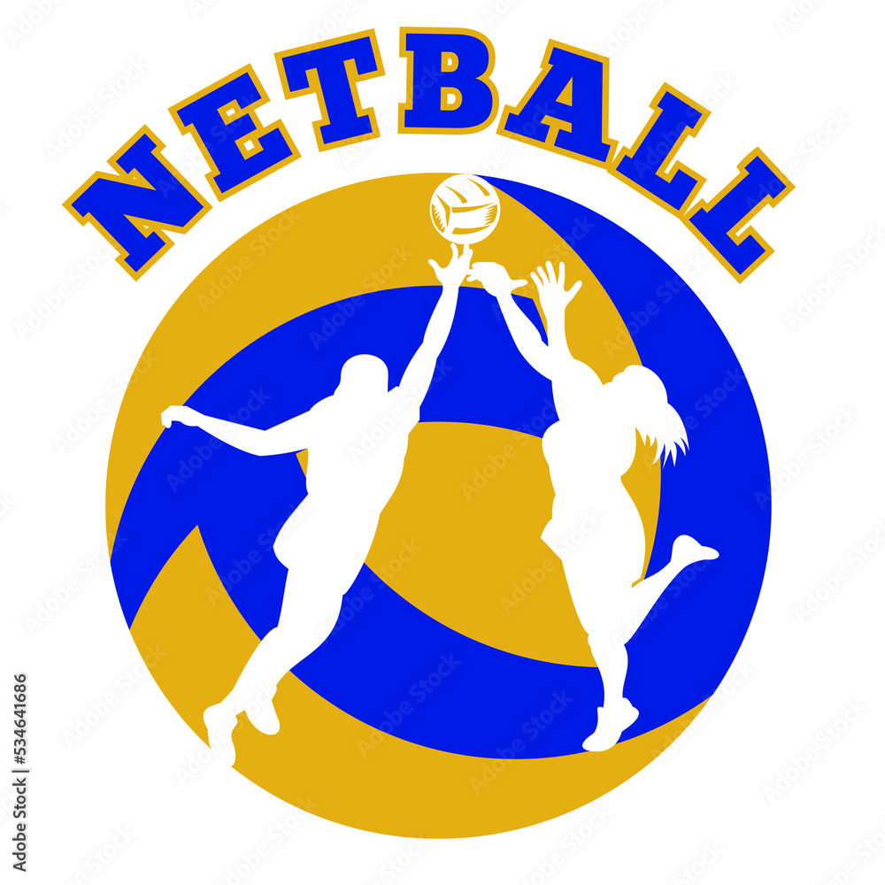 illustration of a netball player jumping and rebounding for ball set ...